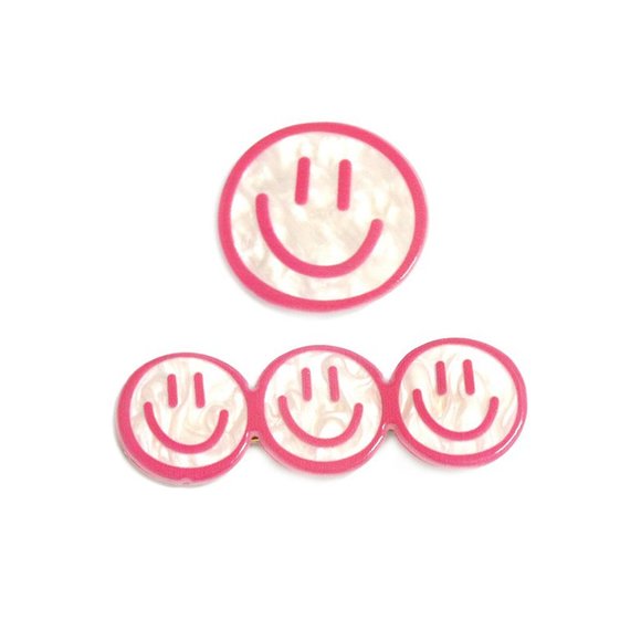 DRIKOR | Accessories | Hot Pink Smiley Happy Face Hair Clip 2 Piece Set ...